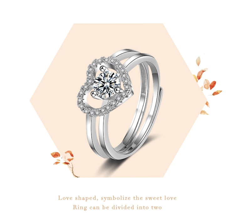 S925 Sterling Silver 2in1 Heart Ring