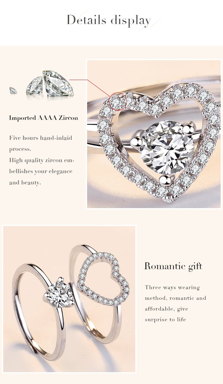 S925 Sterling Silver 2in1 Heart Ring