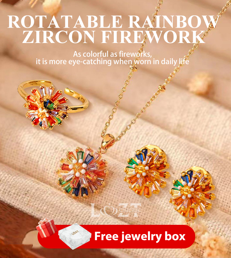 Christmas Promotion - Rotatable Rainbow Zircon Firework Ring Set - Free ...