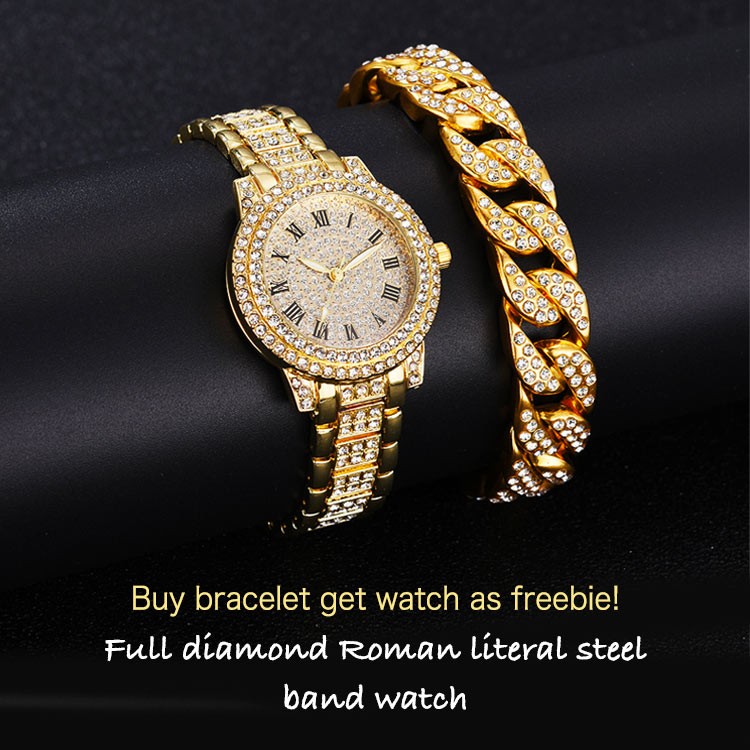 Buy bracelet get watch! 18K Gold Plated Diamond Cuban Chain Cool ...