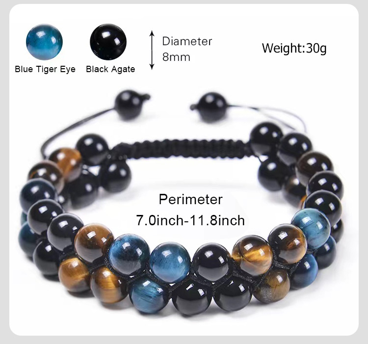 Triple Protection Bracelet-Natural Tigers Eye Black Agate And Hematite ...