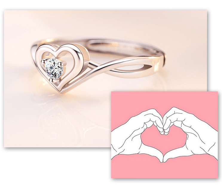 Heart-shaped sterling silver love ring diamond faceted ring