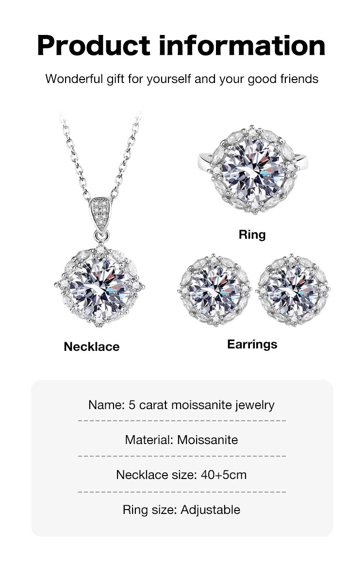 Shining all day - 5 Carat Moissanite Jewelry Set - GRA certificate ...
